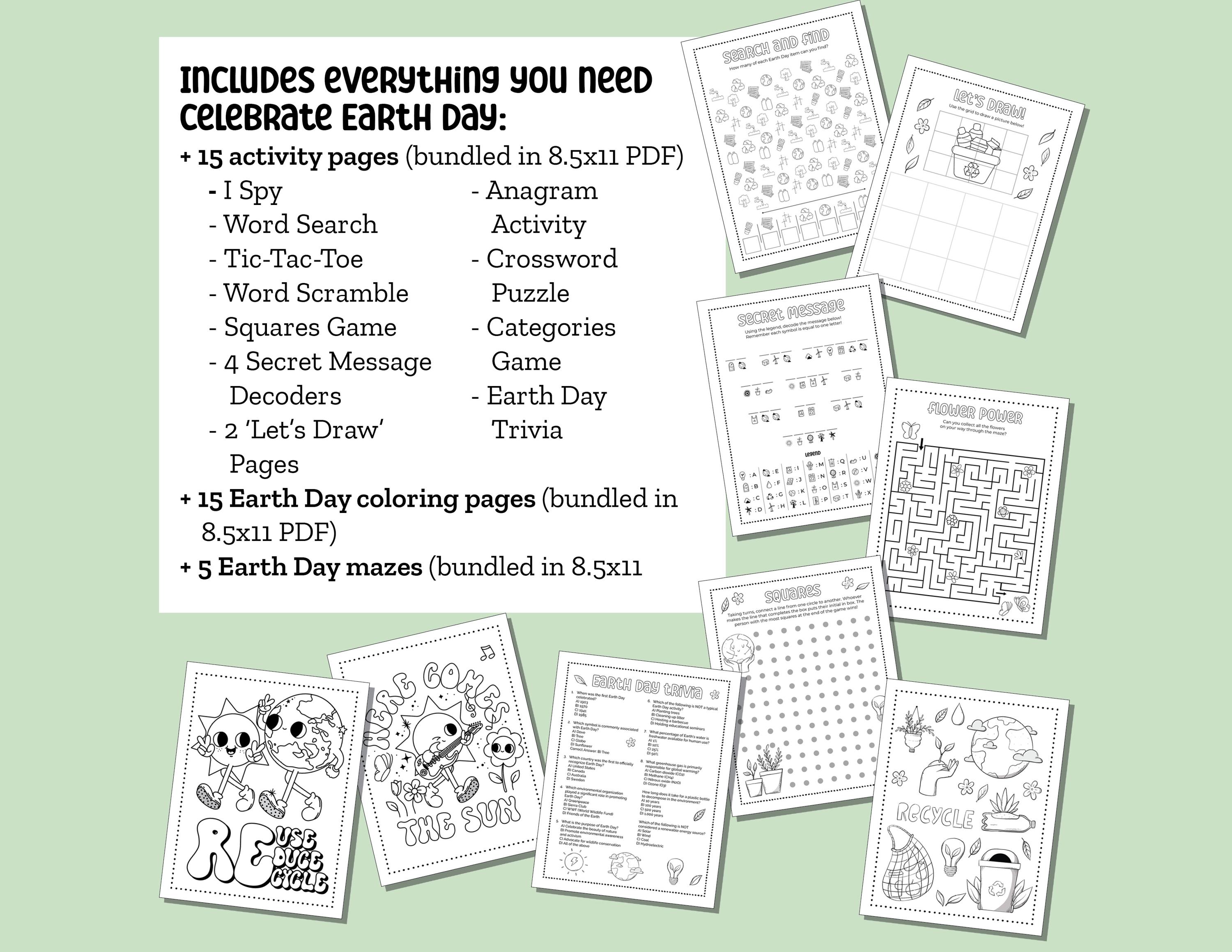 Earth Day Printable Activity Bundle With Coloring Pages, Word Search ...