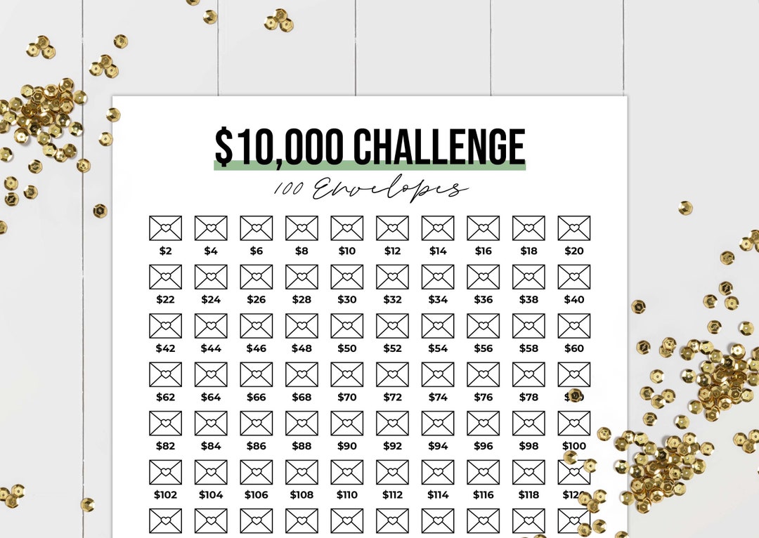 100 Envelope Tracker for 10k Savings Challenge, Save 10,100, Printable ...