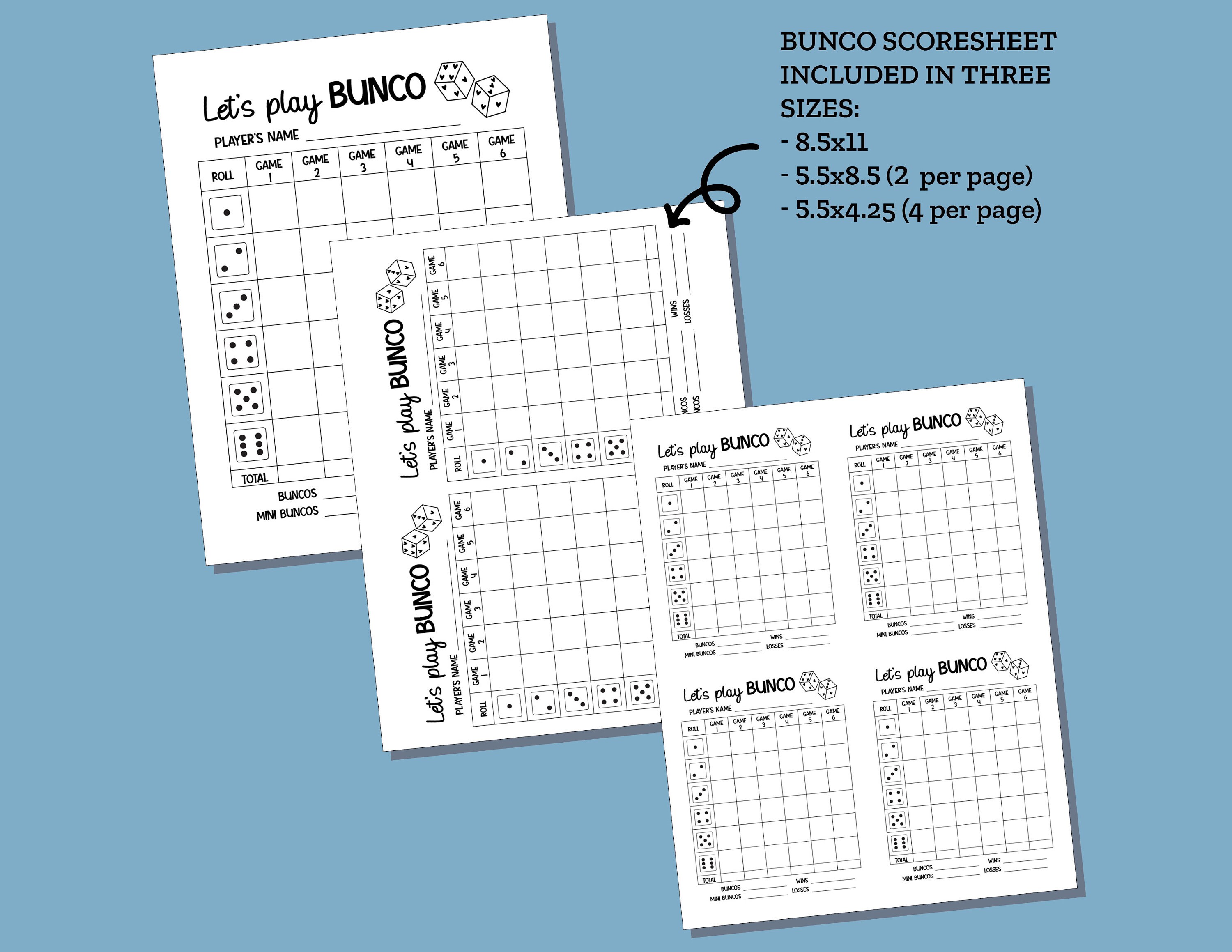 Ultimate Bunco Game Set - Score Sheets, Tally Sheets, Table Numbers ...