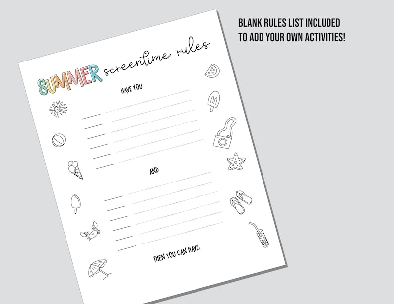 EDITABLE Summer Screentime Checklist for Kids, Ideas to Keep Kids off ...