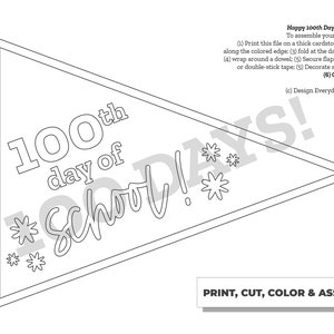 100th Day of School Pennant Flag Coloring Page Activity, Celebrate 100 ...
