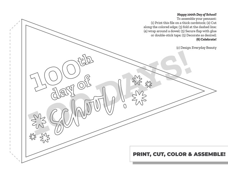 100th Day of School Pennant Flag Coloring Page Activity - Etsy
