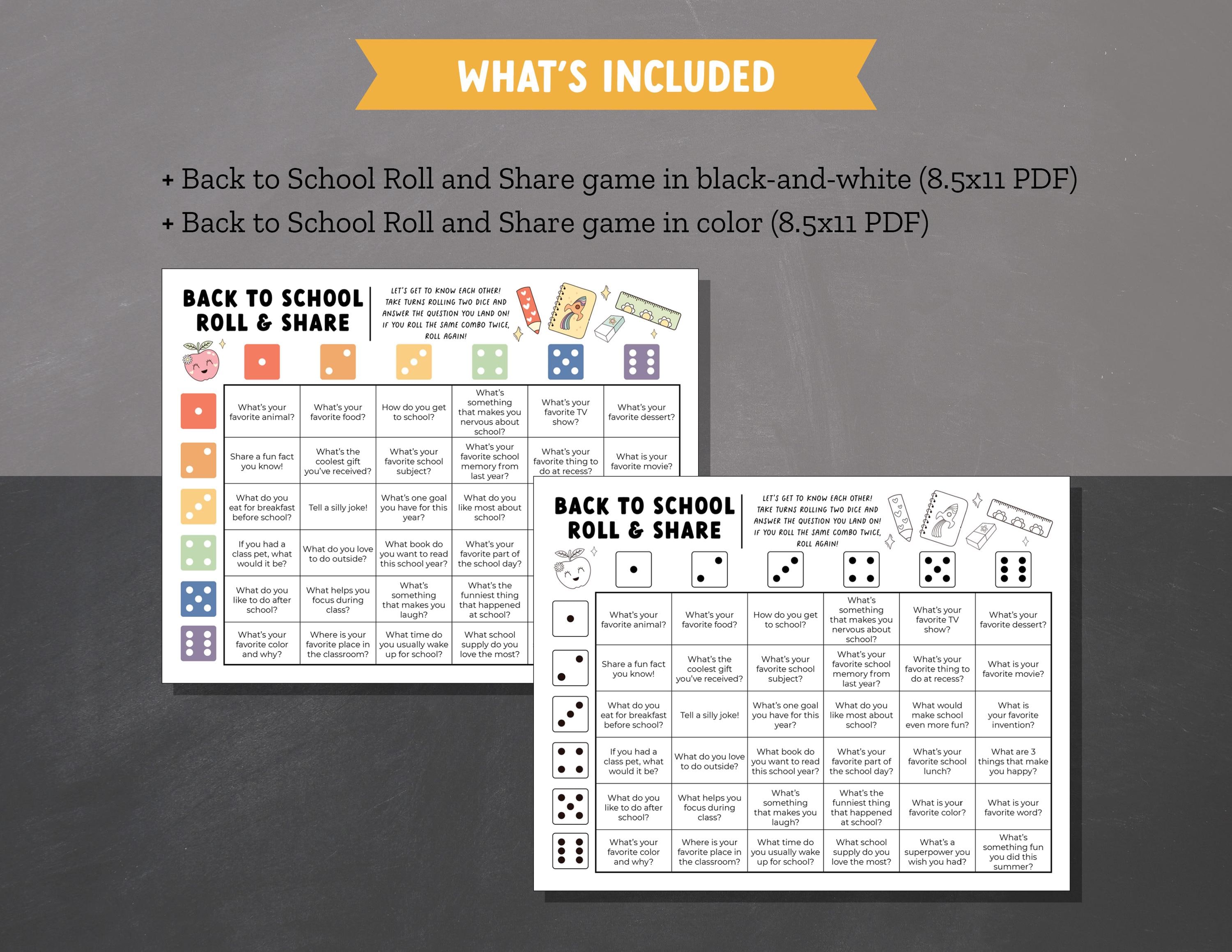 Back to School Roll and Share Game for Classroom Icebreaker, Kids Dice ...