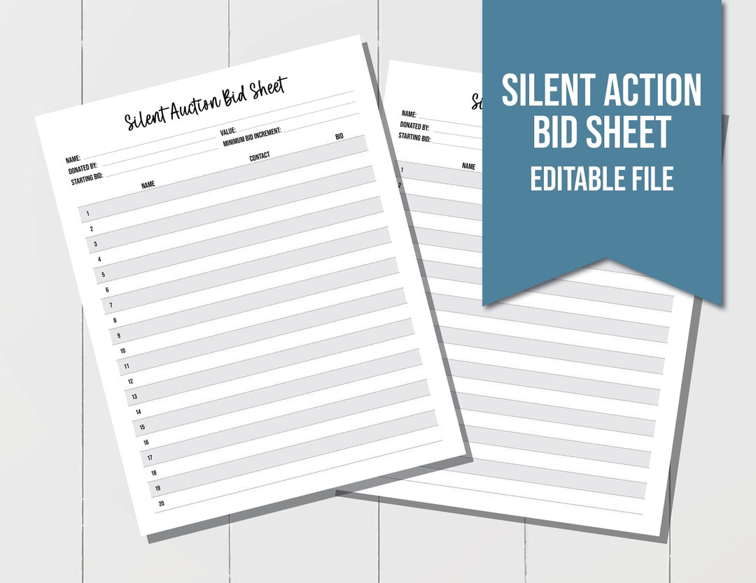 EDITABLE Simple Silent Auction Bid Sheet Printable - Etsy