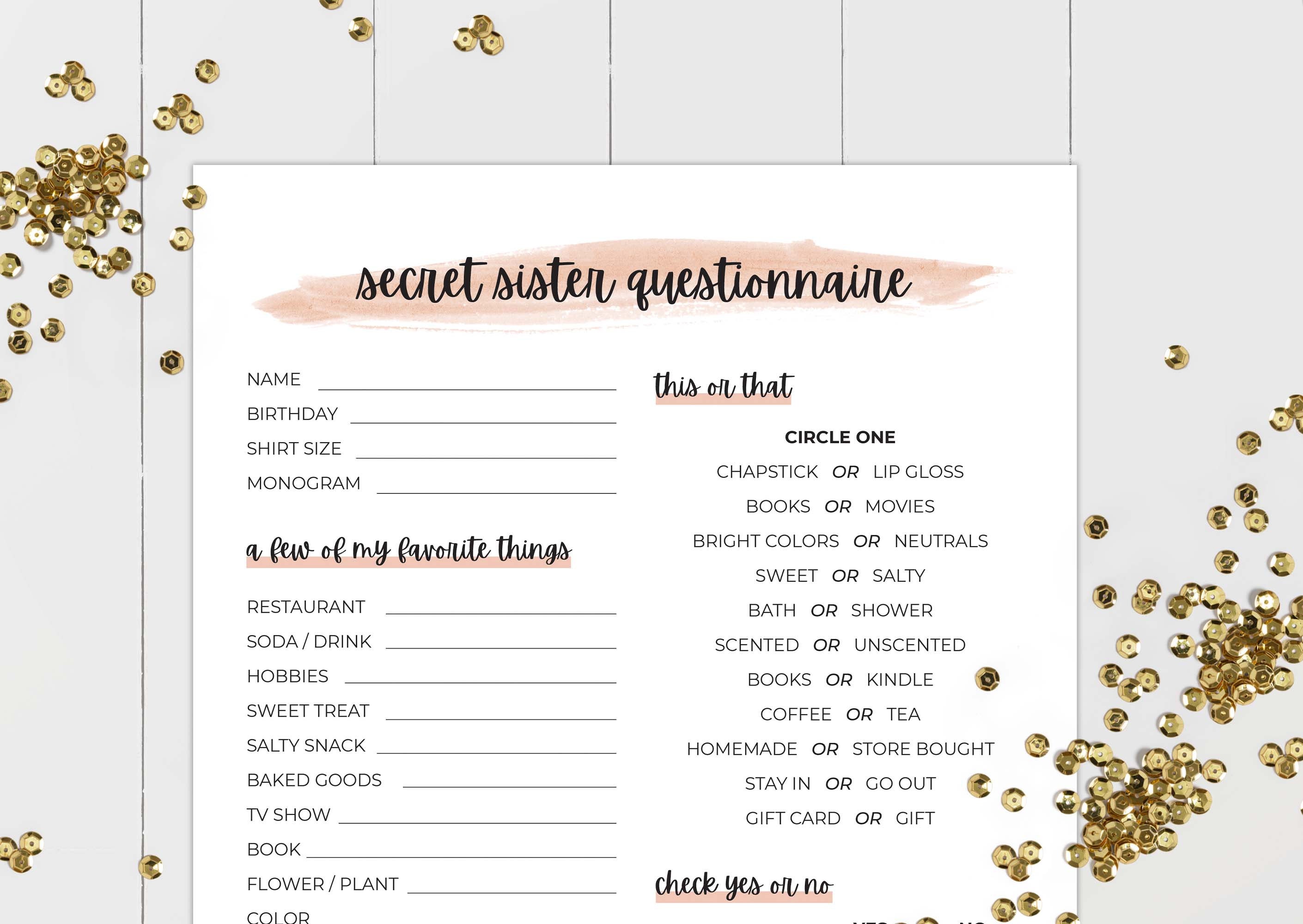Secret Sister Questionnaire Form