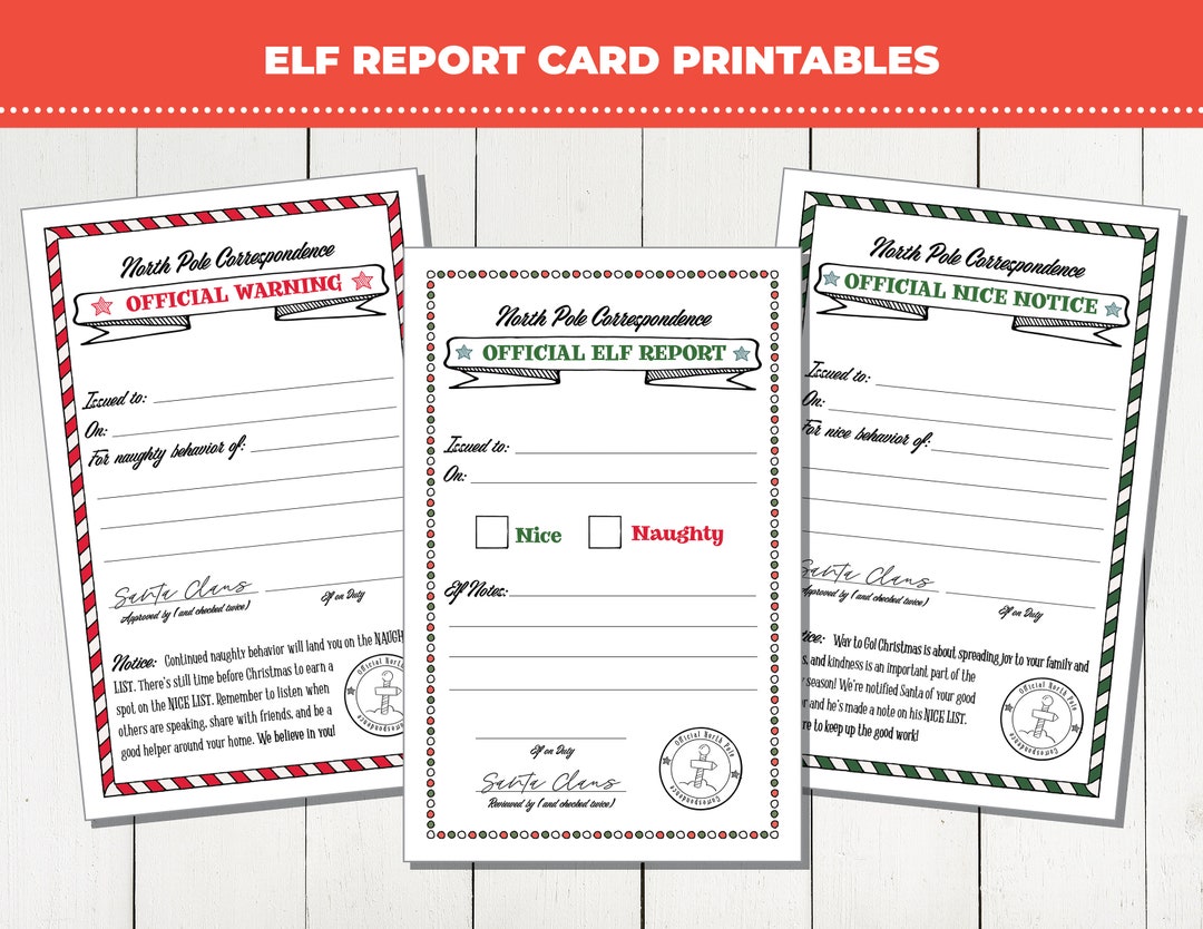 Elf Report Card for Your Holiday Elf, Set Includes a Naughty Warning ...