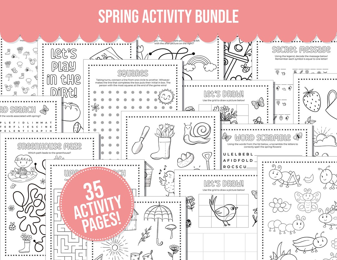 Spring Printable Activity Bundle With Coloring Pages, Word Search, Word ...