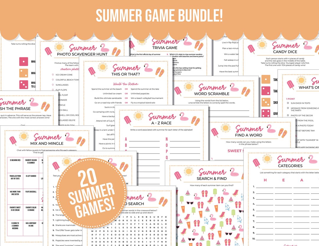 Summer Game Bundle, Summer Trivia Game, Printable Summer Game for Kids ...