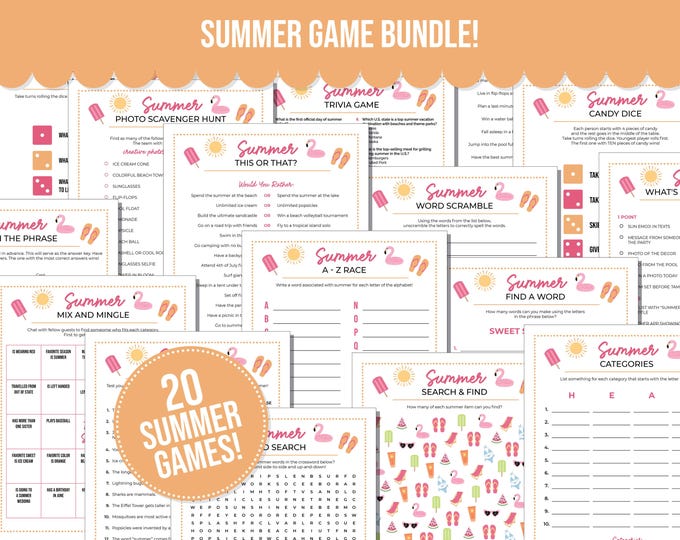Summer Game Bundle, Summer Trivia Game, Printable Summer Game for Kids ...