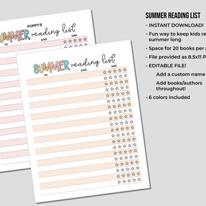 EDITABLE Summer Reading List for Kids, Summer Reading Printables ...