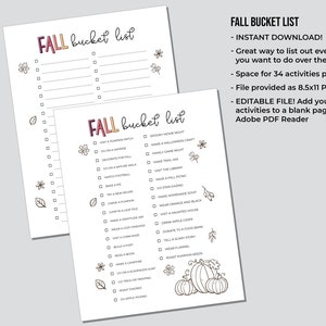 EDITABLE Fall Bucket List for Kids, Fall to Do List Printable - Etsy
