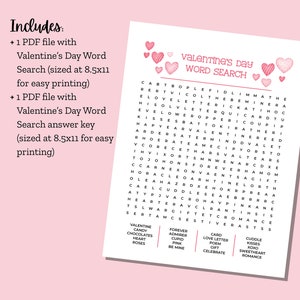 Valentine's Day Word Search, Printable Valentine Games, Valentine Word ...
