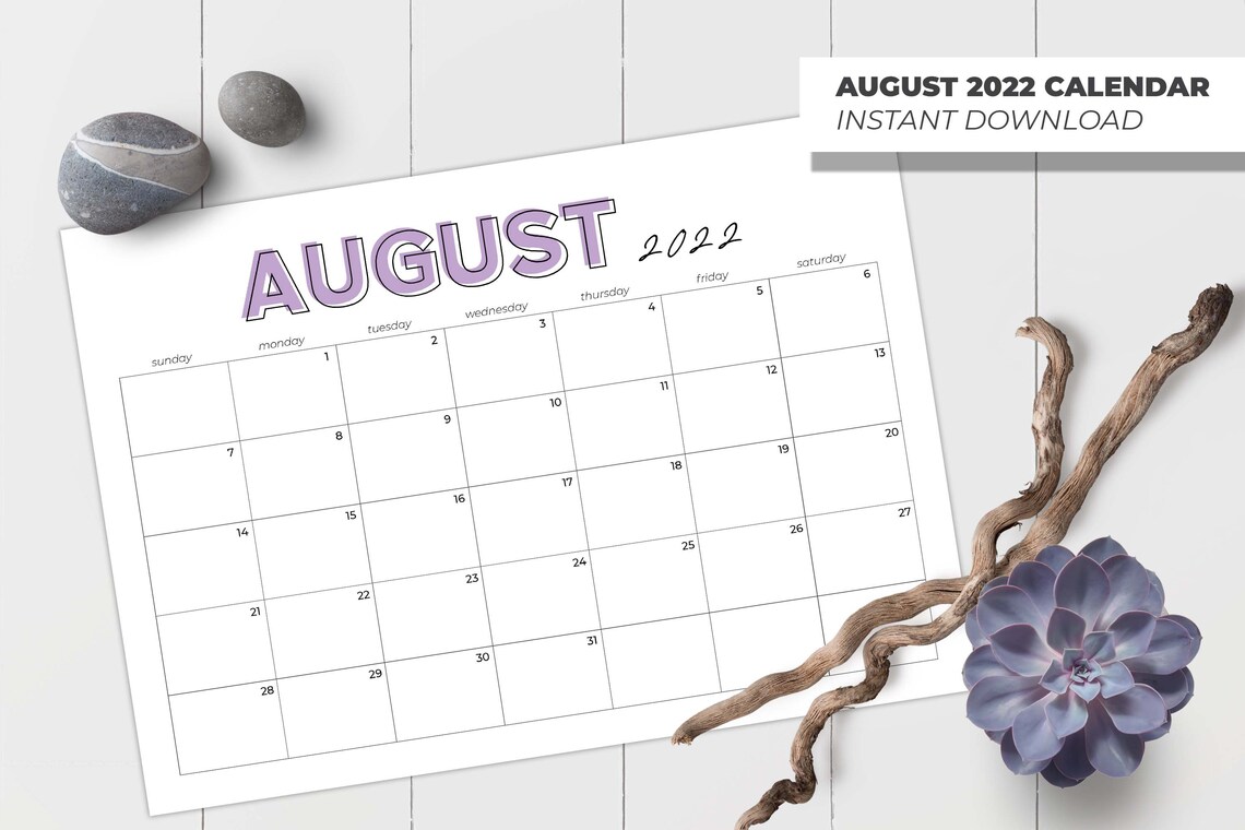 August 2023 Monthly Calendar With Lavender Colorblock Design - Etsy