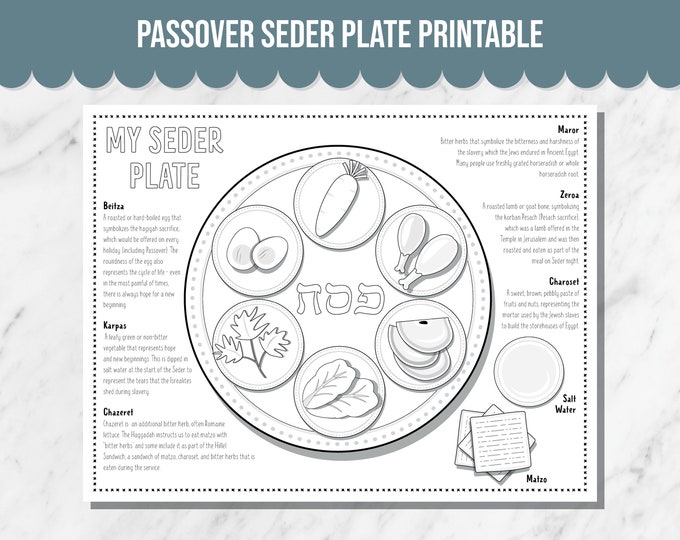 Pesach Seder Plate-passover Coloring Page-1 Printable Design-jewish Art ...