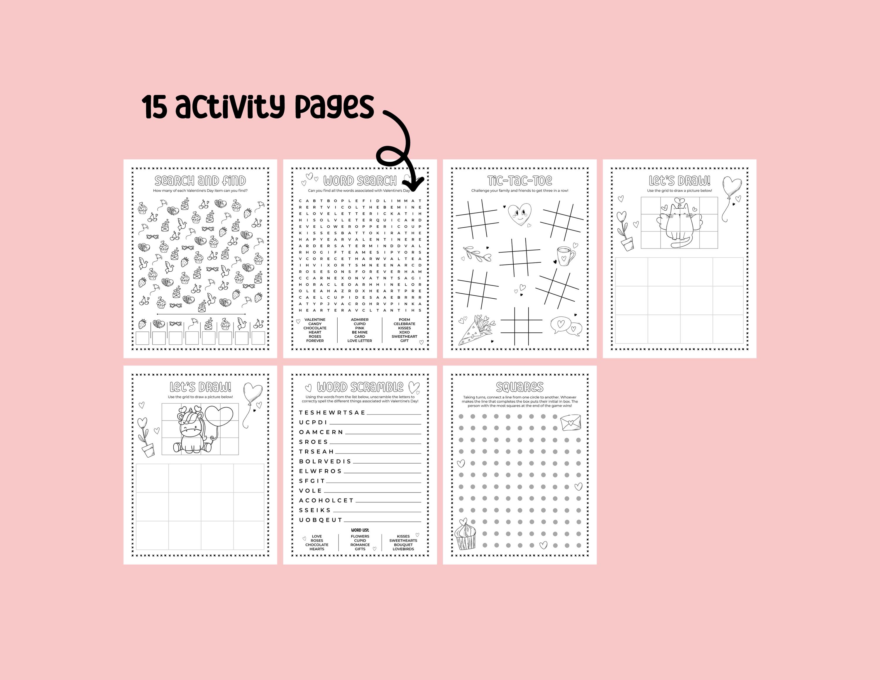 Valentines Day Printable Activity Bundle With Coloring Pages, Word ...