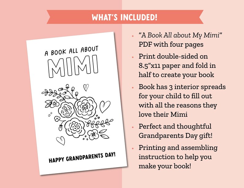 All About Mimi Printable Book for Grandparents Day, DIY Grandparents ...