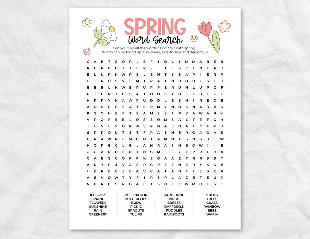 Spring Word Search, Printable Spring Games, Spring Word Games ...