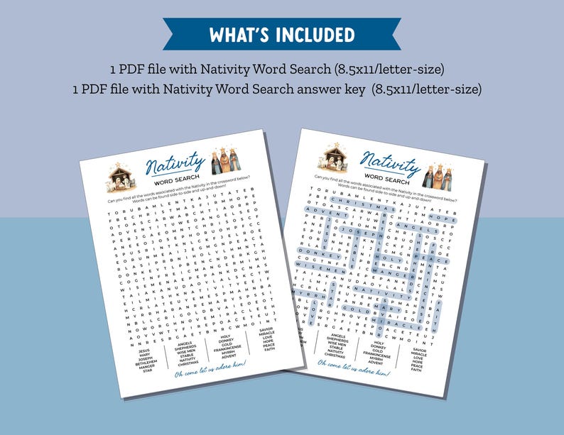 Nativity Word Search, Bible Christmas Word Games for Adults, Nativity ...