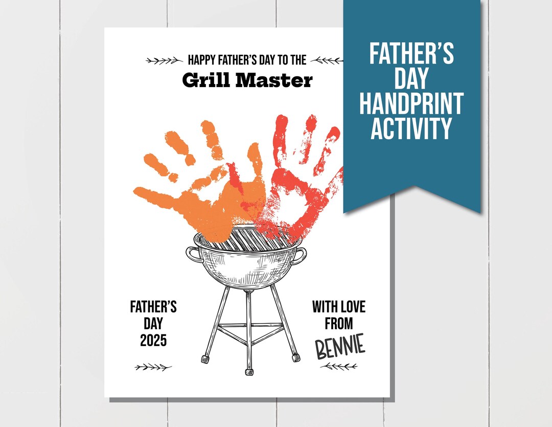 Fathers Day Handprint Activity for Kids, Grill Handprint Art Printable ...