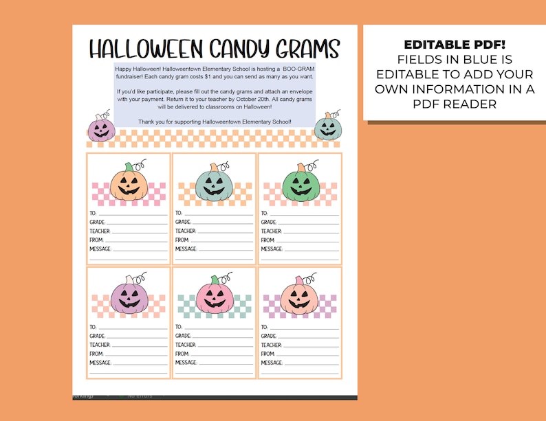 Halloween Candy Gram Fundraiser Flyer PTO Halloween Boo Gram Editable ...