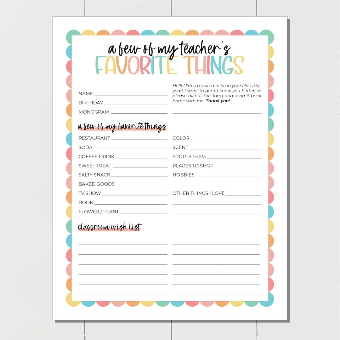All About the Teacher Printable With Classroom Wishlist, Teacher ...