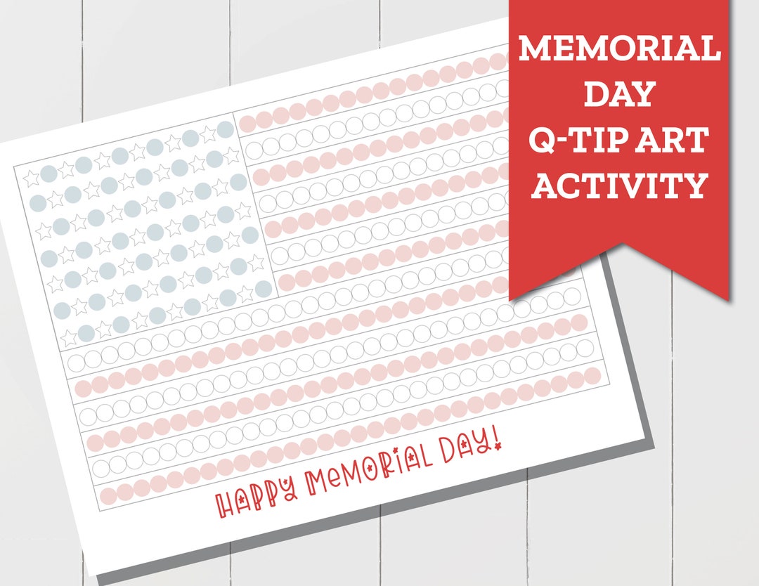 Memorial Day Qtip Art Activity Page, Perfect Toddler Activity, Dot ...
