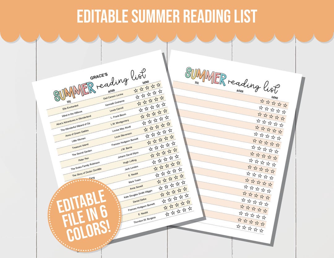 EDITABLE Summer Reading List for Kids, Summer Reading Printables ...