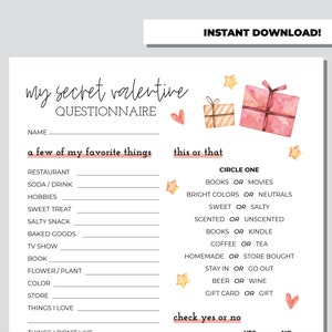 Gift Exchange Questionnaire, Gift Exchange Survey and Favorite Things ...