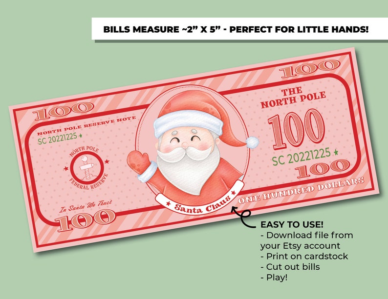 Christmas Play Money for Stocking Stuffers or Dramatic Play, Christmas ...