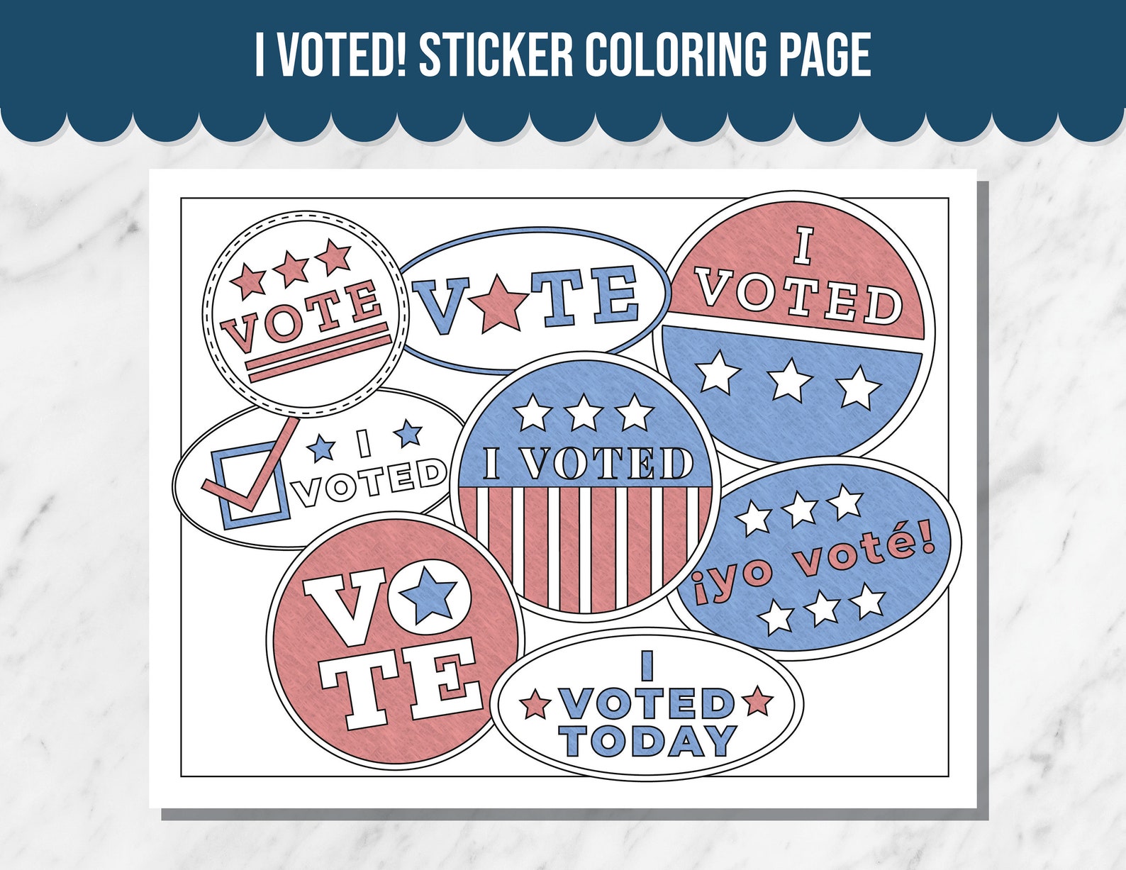 I VOTED! Stickers Printable Coloring Page for Kids Election Activity ...