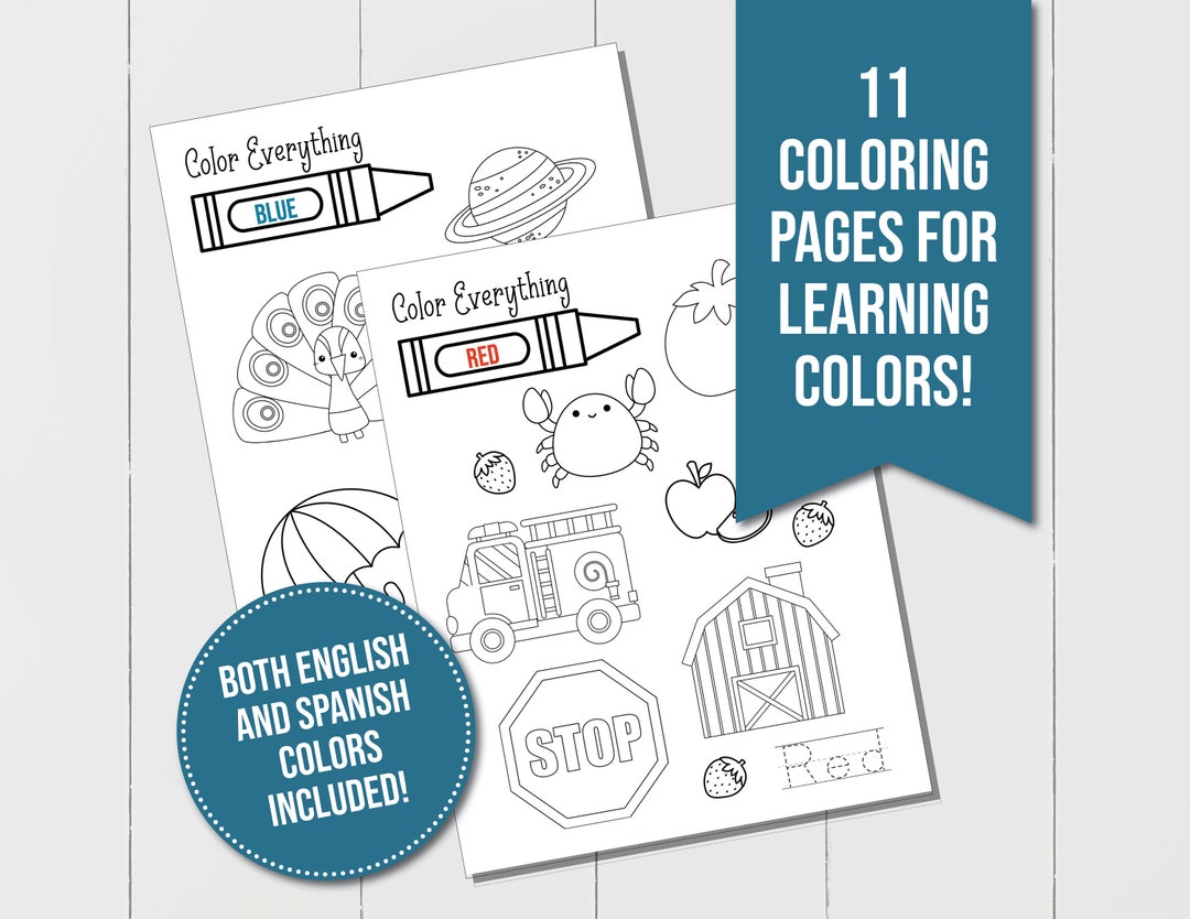 Learn Colors Printable Coloring Pages for Kids, Includes Both English ...