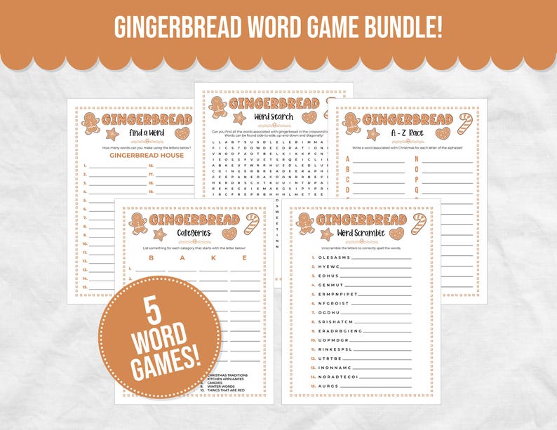 Gingerbread Word Search, Gingerbread Word Games for Christmas Cookie ...