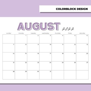 August 2023 Monthly Calendar With Lavender Colorblock Design - Etsy