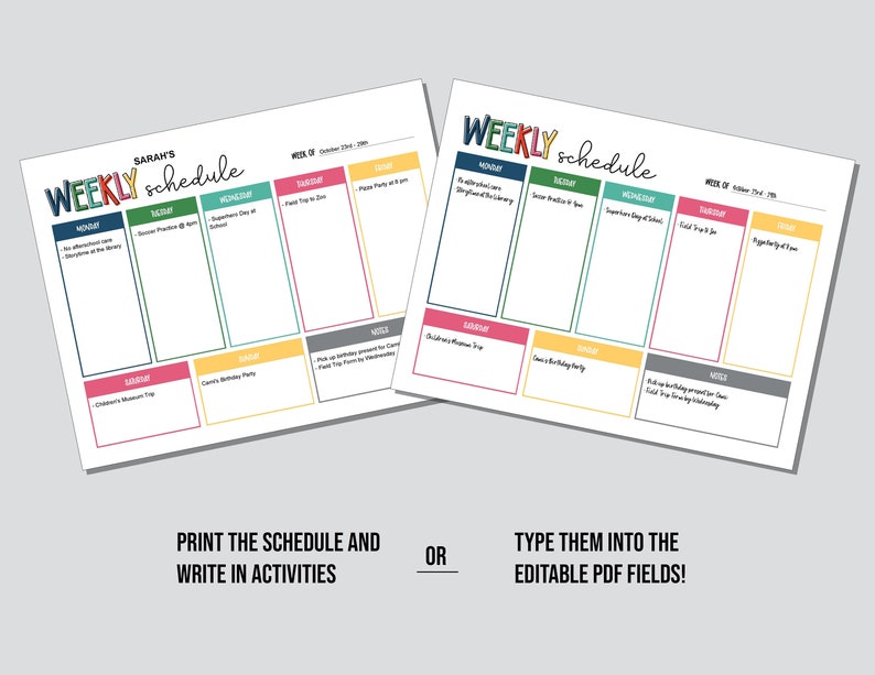 EDITABLE Weekly Schedule for Kids Printable to Plan All Your Activities ...