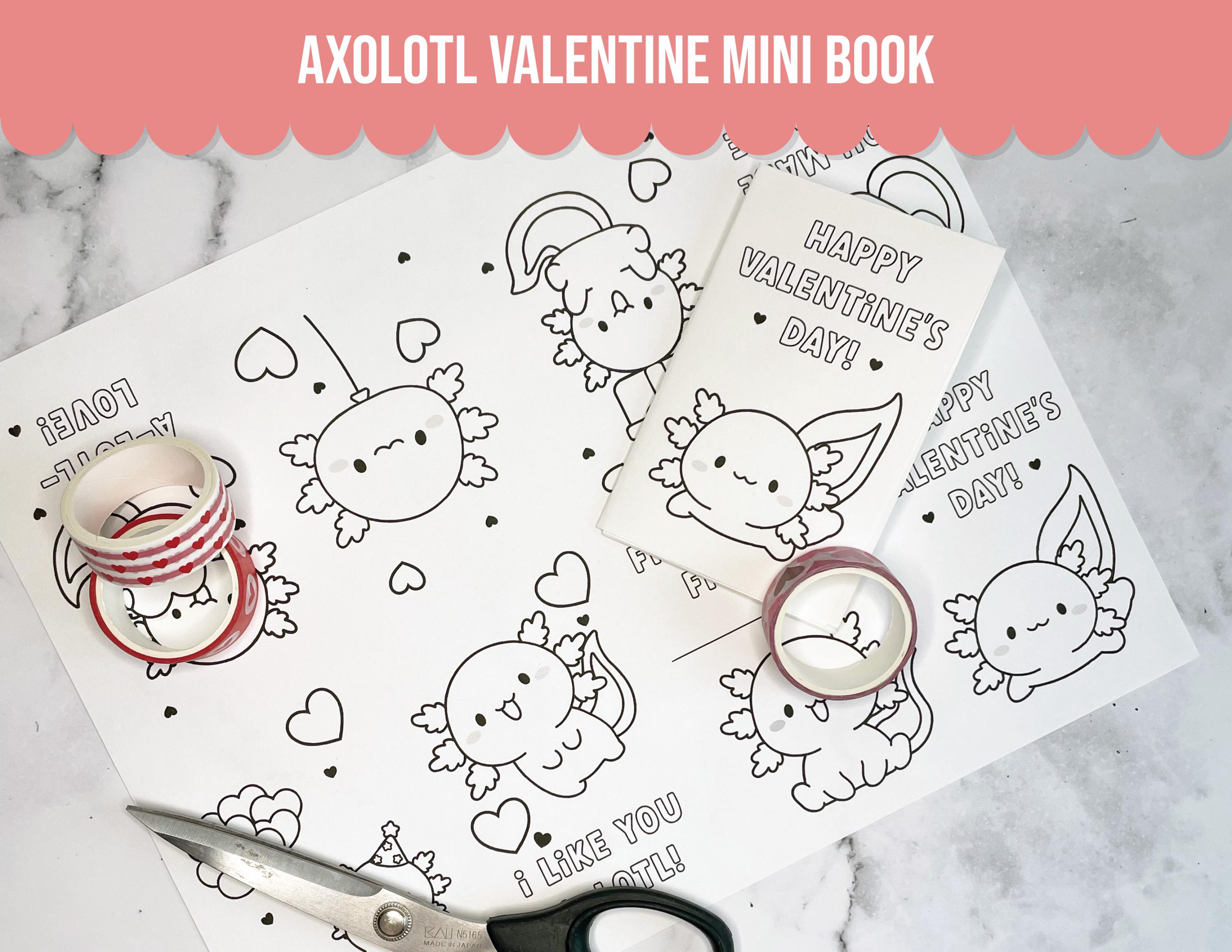 Axolotl Valentine Mini Book, Classroom Valentine Party, Axolotl Mini ...