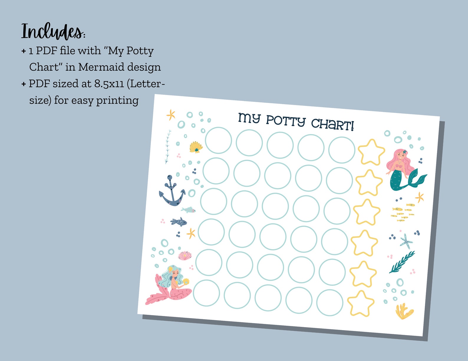 Potty Training Chart With Mermaid Design Cute Sticker Chart - Etsy
