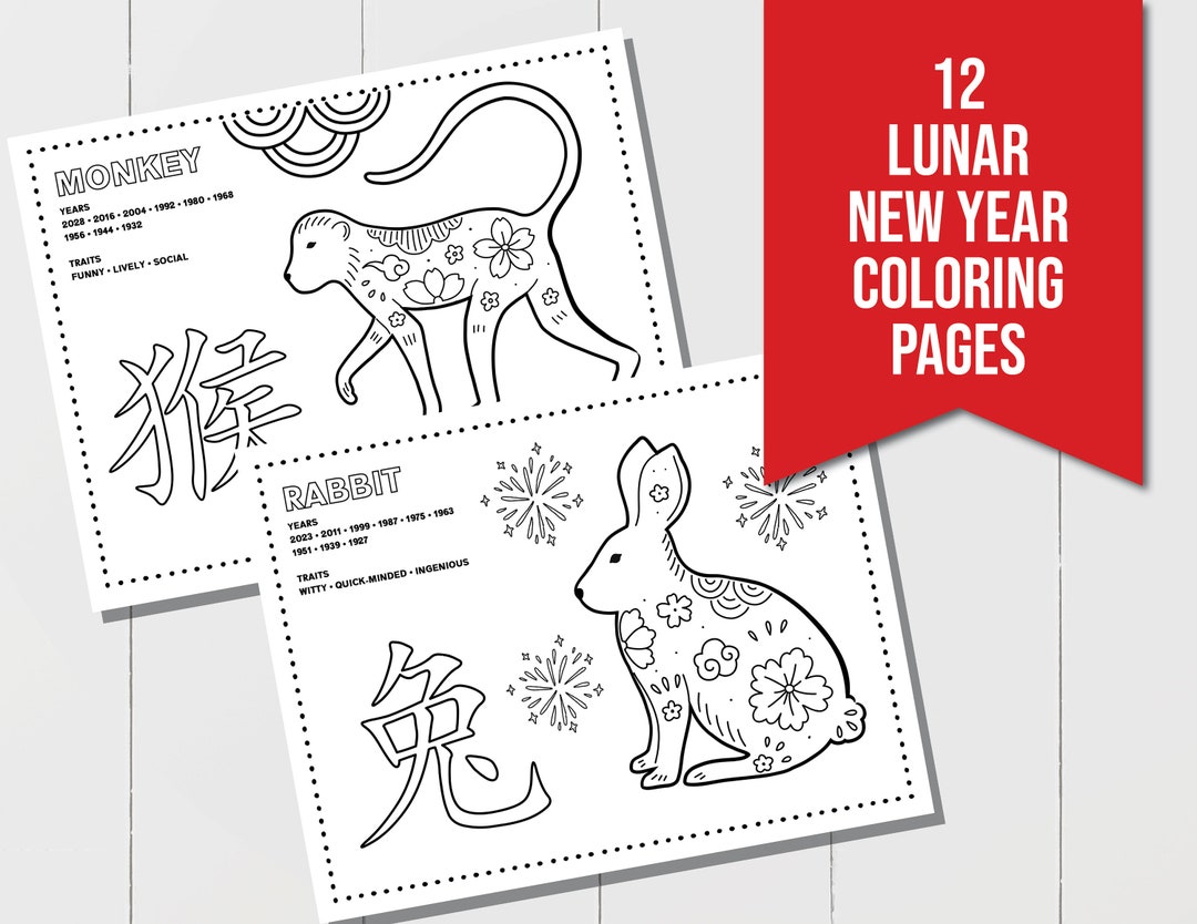 Chinese New Year Coloring Pages Chinese New Year Kids - Etsy