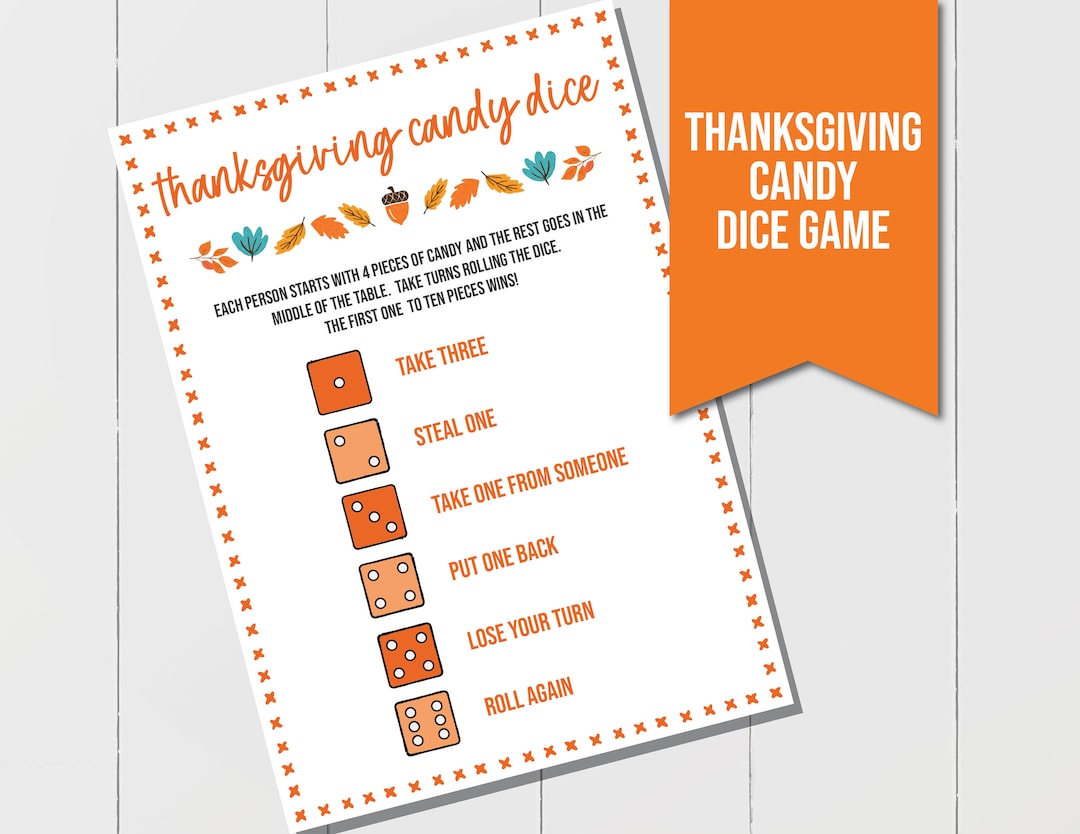Thanksgiving Candy Dice Game, Fun Thanksgiving Game, Kids Thanksgiving ...