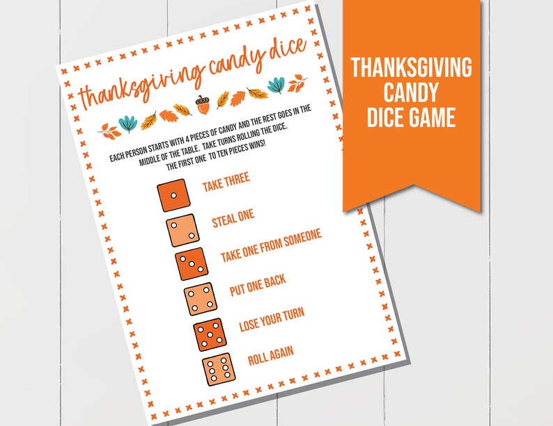 Thanksgiving Candy Dice Game, Fun Thanksgiving Game, Kids Thanksgiving ...