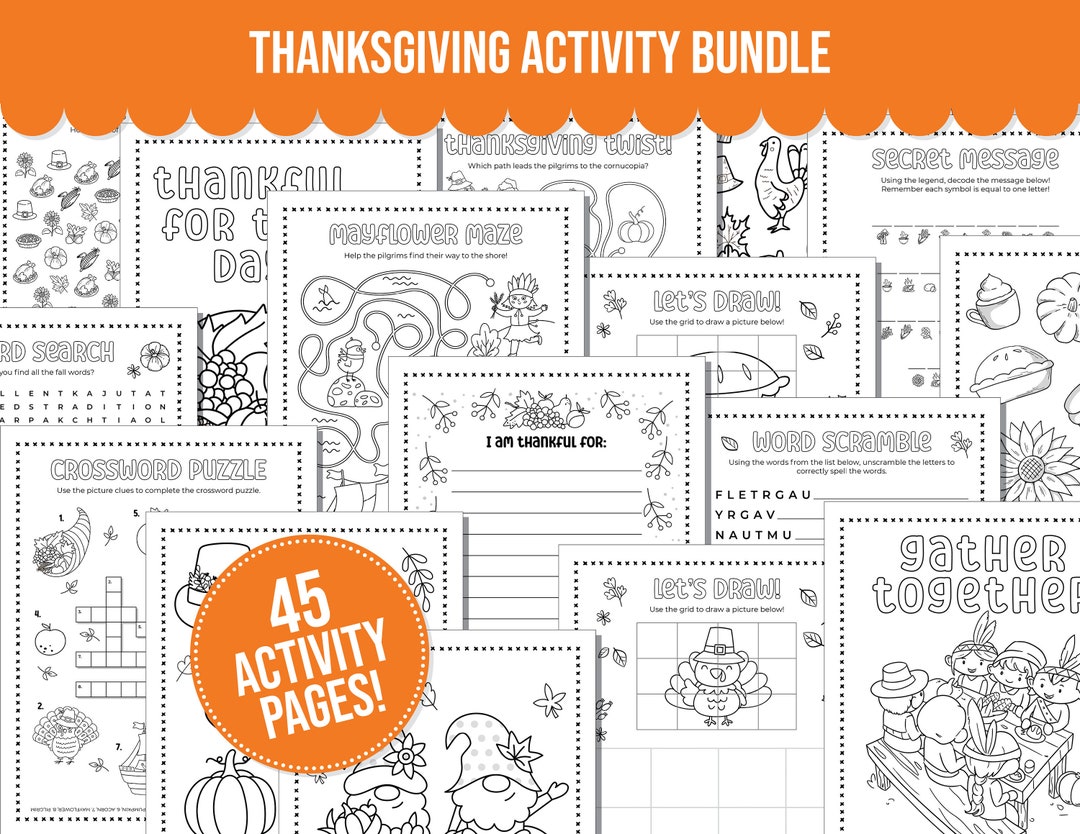 Thanksgiving Activities for Kids, Activity Bundle With Coloring Pages ...