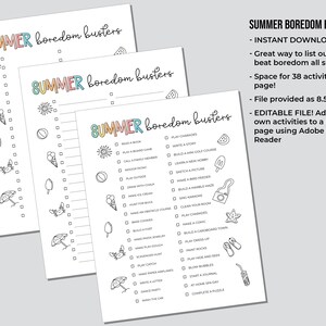 EDITABLE Summer Boredom Busters for Kids, I'm Bored Checklist Printable ...