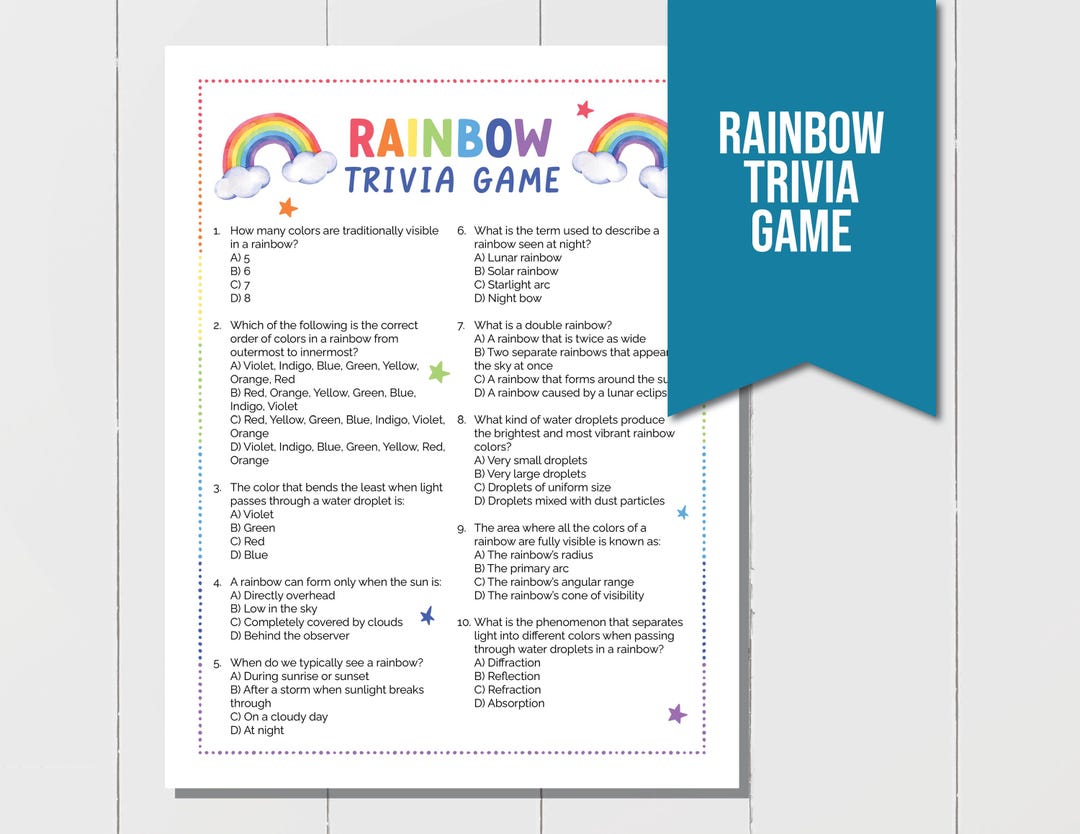Rainbow Trivia Game, Science Trivia Game for Family Game Night, Rainbow ...