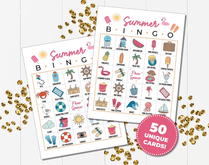 30 Beach Bingo Cards Printable Game, Beach Day Birthday Party Bingo ...