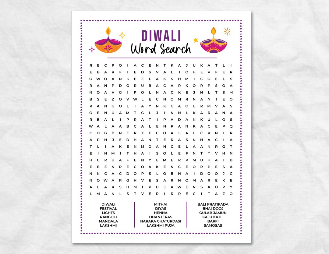 Diwali Word Search, Diwali Games for Kids, Printable Kids Diwali ...