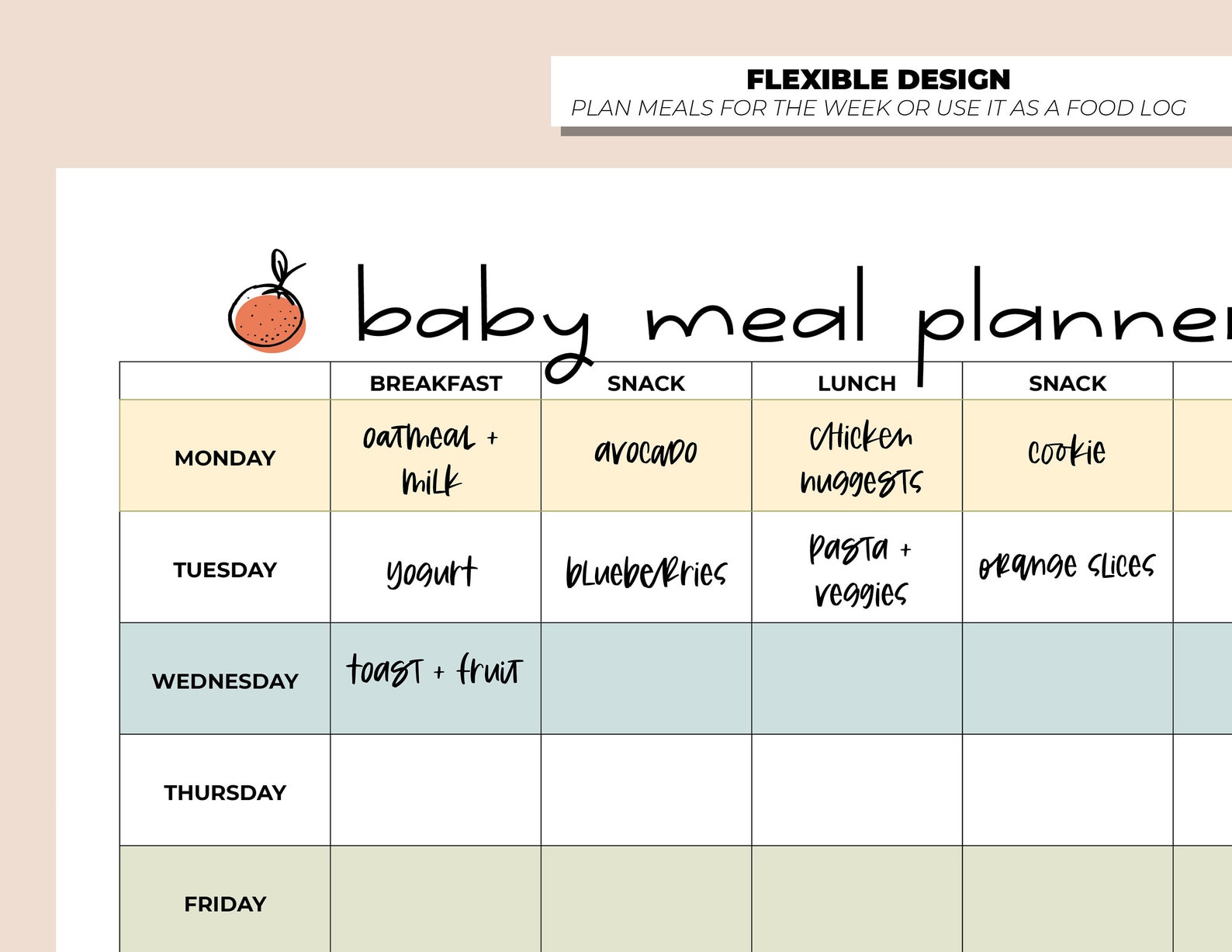 Baby Meal Planner Baby Food Tracker Baby Food Log for - Etsy
