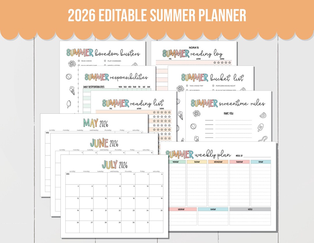 EDITABLE Summer 2026 Planner for Kids! Bundle Includes Editable Summer ...