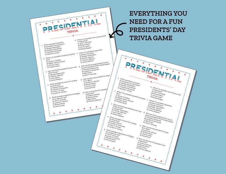 Presidents' Day Trivia Game With Presidential Trivia, Presidents' Day ...
