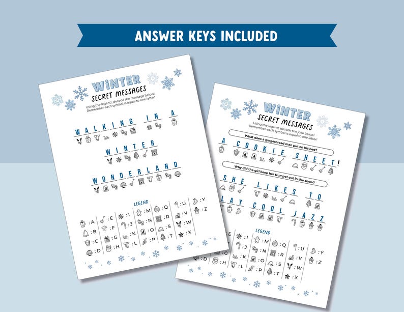 Winter Crack the Code Game, Winter Cipher Puzzle for Kids, Snowday ...