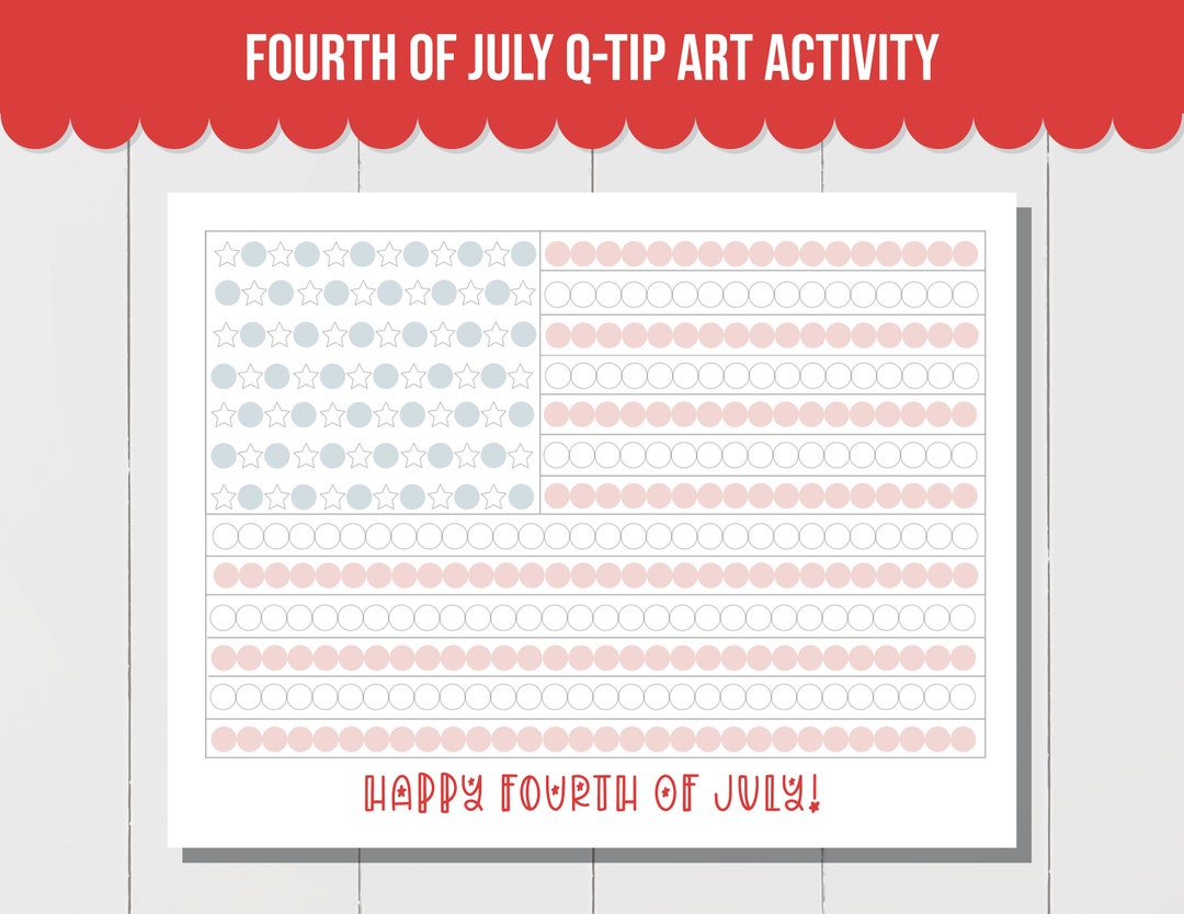 4th of July Qtip Art Activity Page, Perfect Toddler Activity, Dot ...