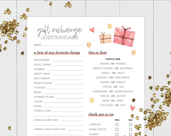 Secret Santa Questionnaire Printable, Secret Santa Questionnaire for ...